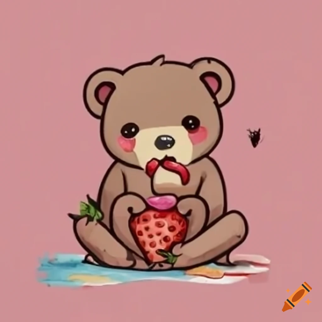 Bear enjoying a chocolate strawberry on Craiyon