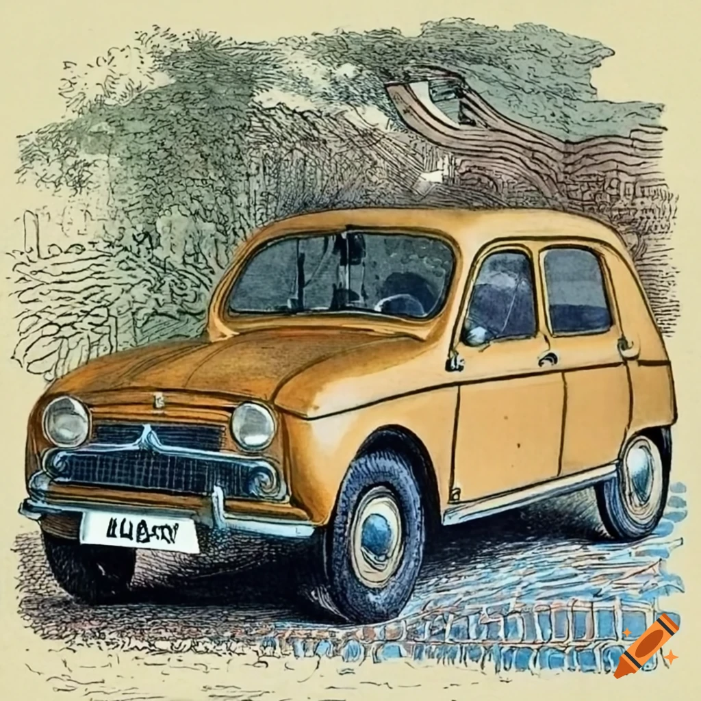 Colorful vintage illustration of a renault 4 on Craiyon