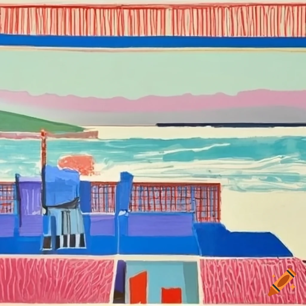 Seaside square inspired by david hockney on Craiyon