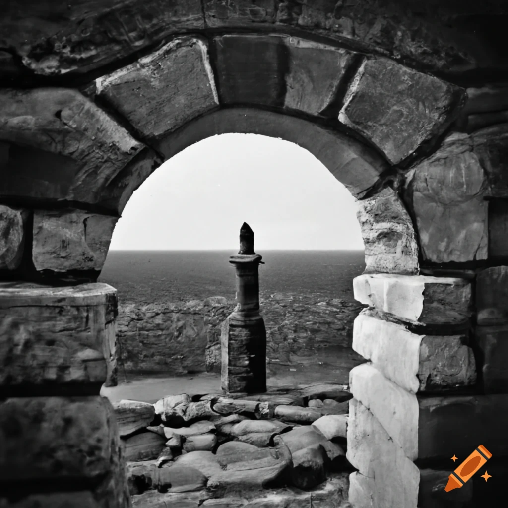 Black and white photo of three figures looking down a well on Craiyon