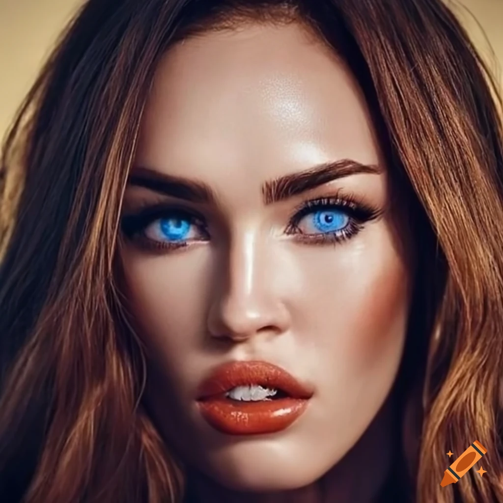 Portrait of megan fox and miley cyrus with striking blue eyes