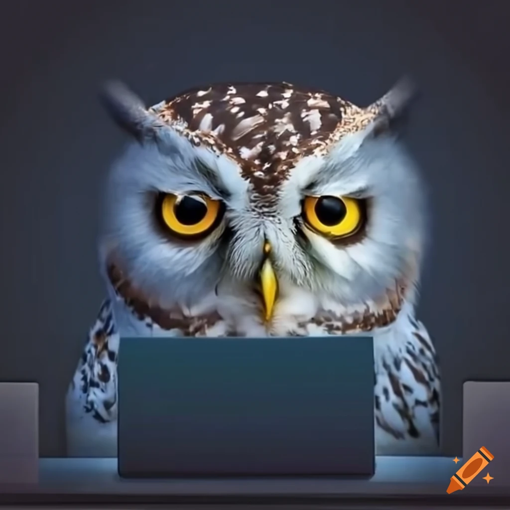Adorable owl with notebook and pencil in a mystical study on Craiyon