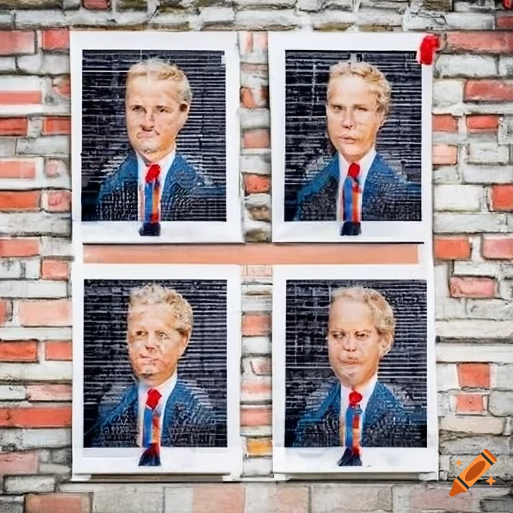 Dutch election campaign posters on a wall on Craiyon