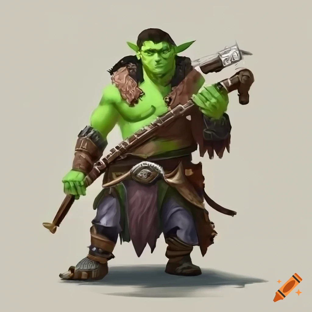 Image of a teenage orc bard playing an instrument on Craiyon