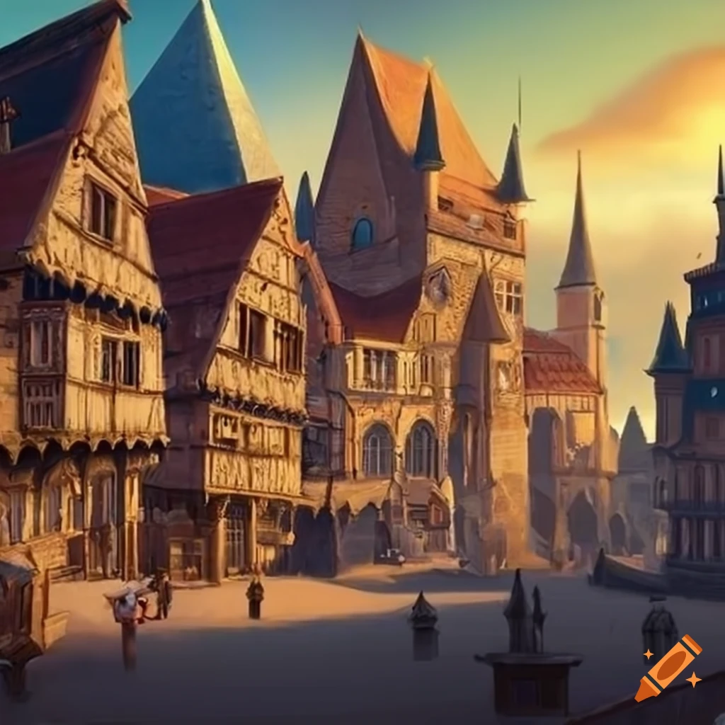 Image of a fantasy town market square on Craiyon
