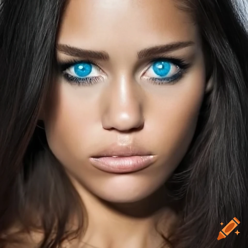 Portrait of a beautiful woman with tan skin and blue eyes