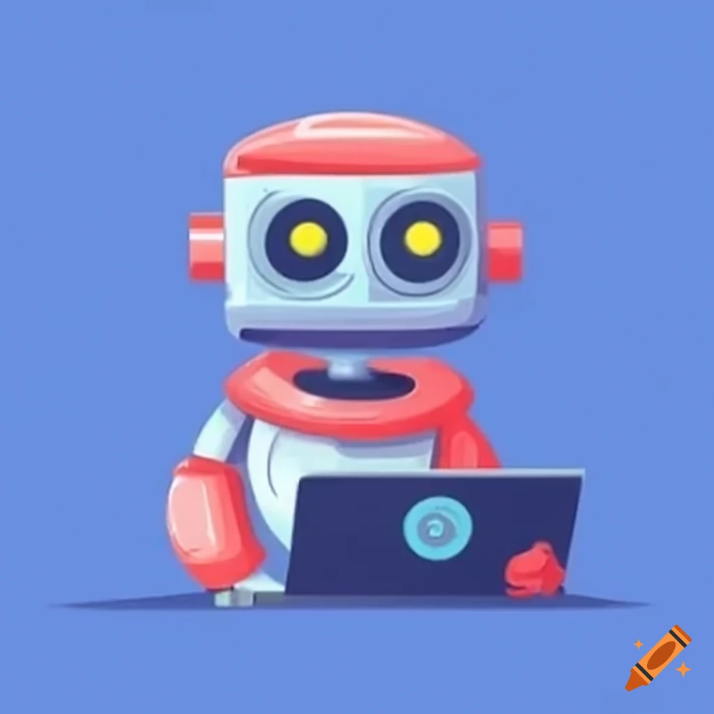 Cute robot using a laptop on Craiyon