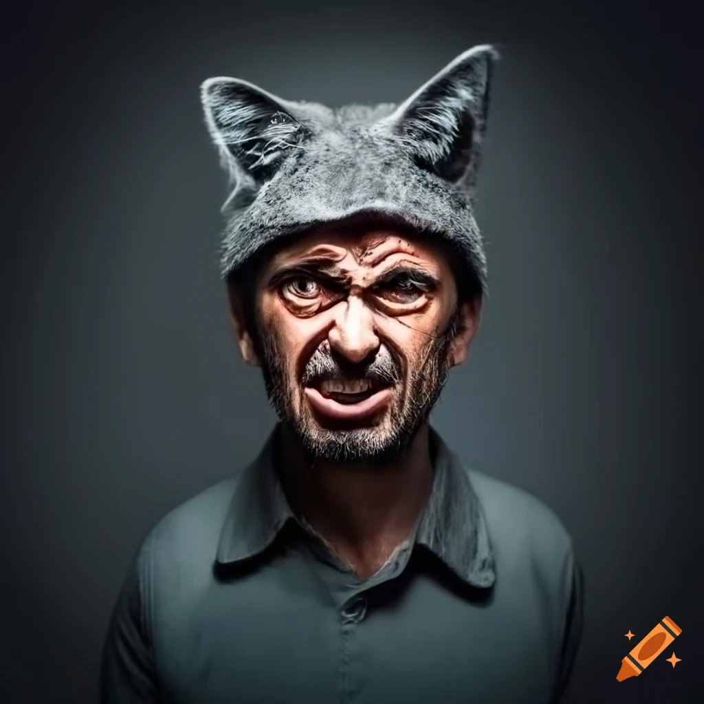 Portrait of a man wearing a cat-hat