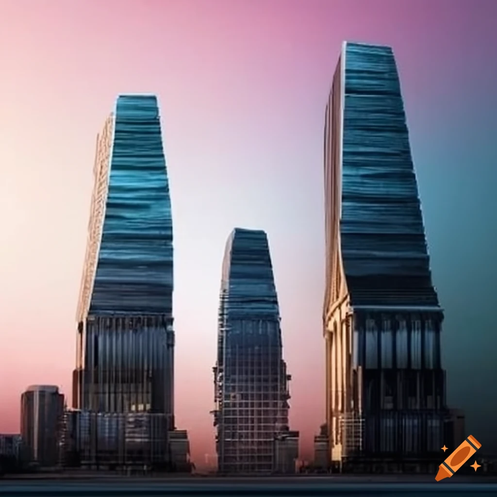 Dystopian city skyline with tall buildings