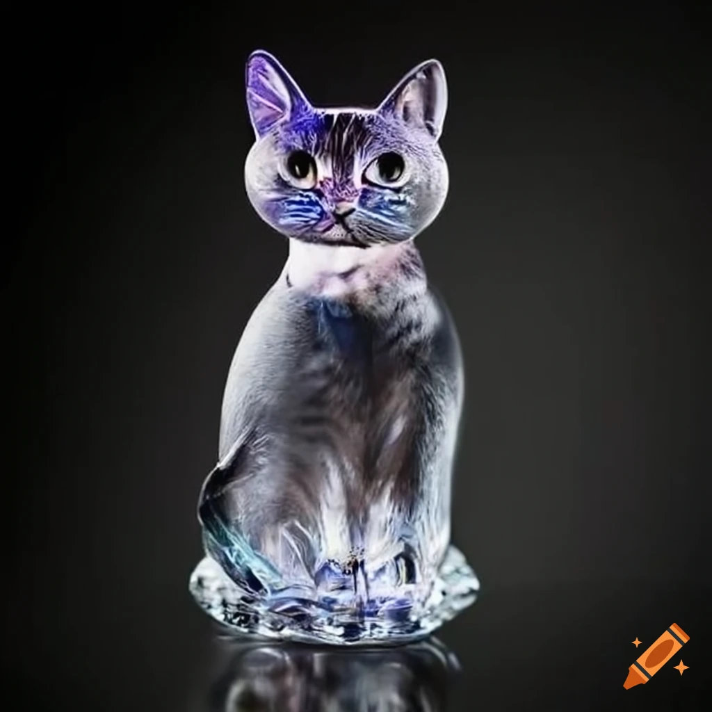 Crystal glass cat sculpture on Craiyon