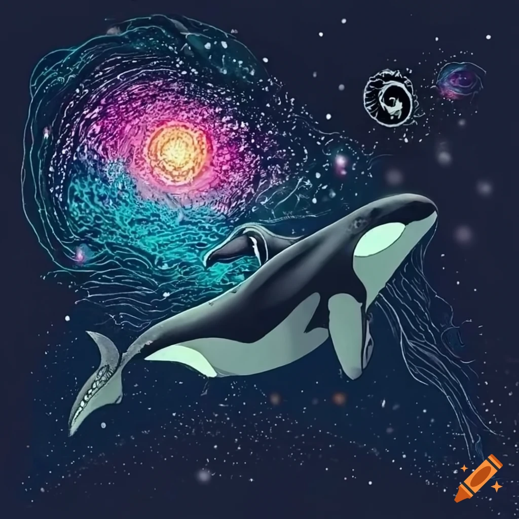 Tattoo of an orca in space