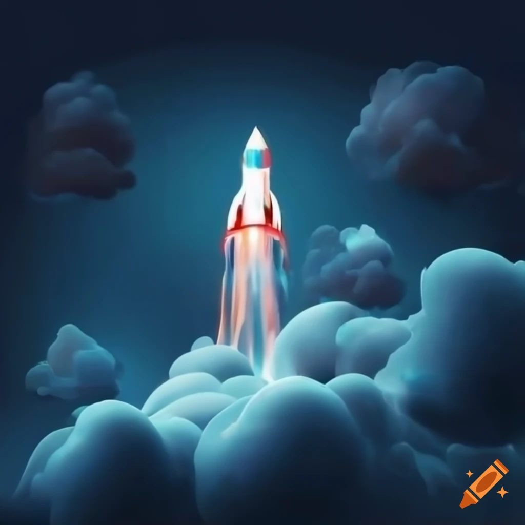 Artistic representation of ai with clouds and rockets on Craiyon