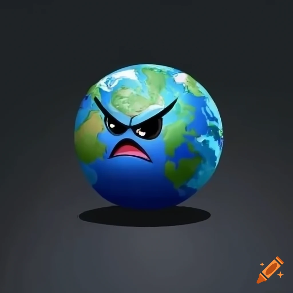Cartoon depiction of an angry earth on Craiyon