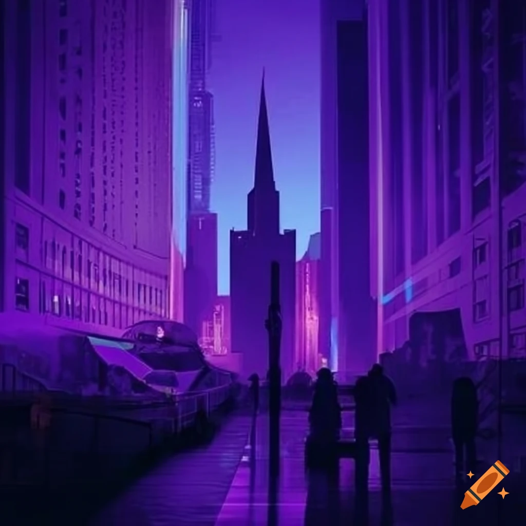 Purple neon cityscape on Craiyon