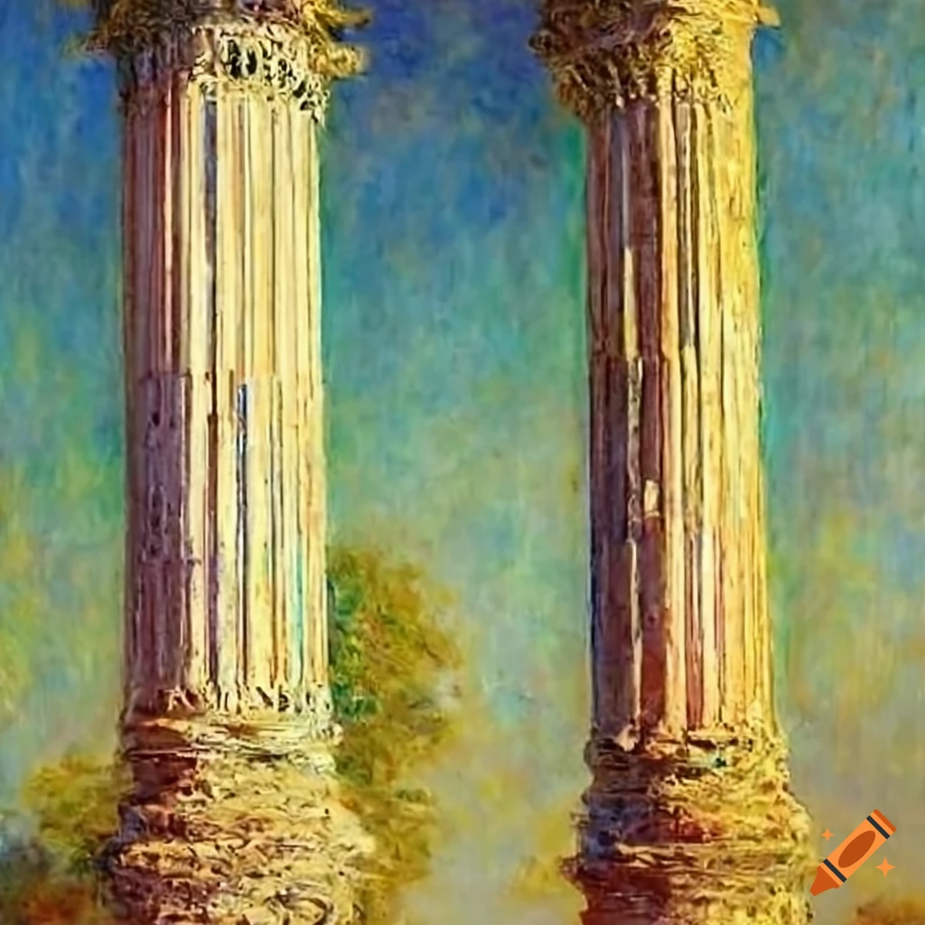 Claude monet inspired artwork of rome's columns on Craiyon