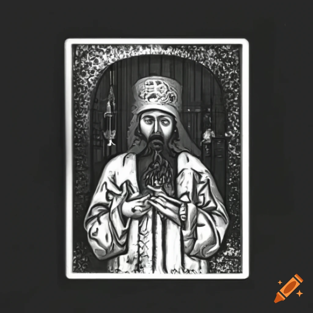 Orthodox schemamonk praying in front of an iconstasis on Craiyon