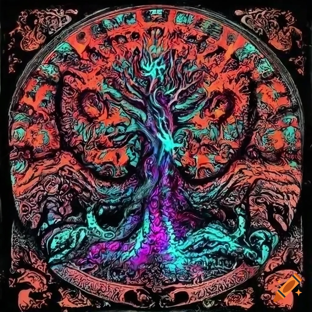 Epic mural with Lovecraftian and psychedelic elements on Craiyon