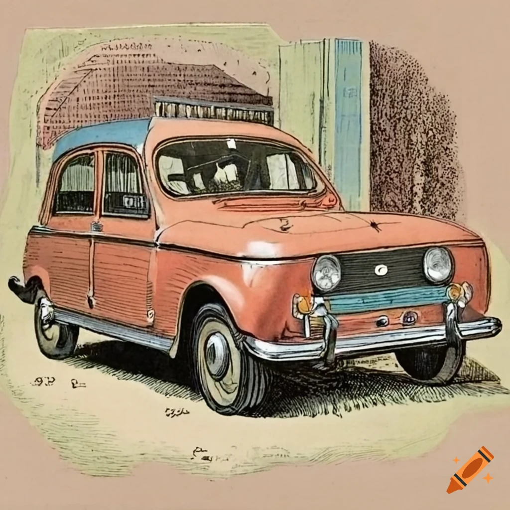 Colorful vintage illustration of a renault 4 on Craiyon