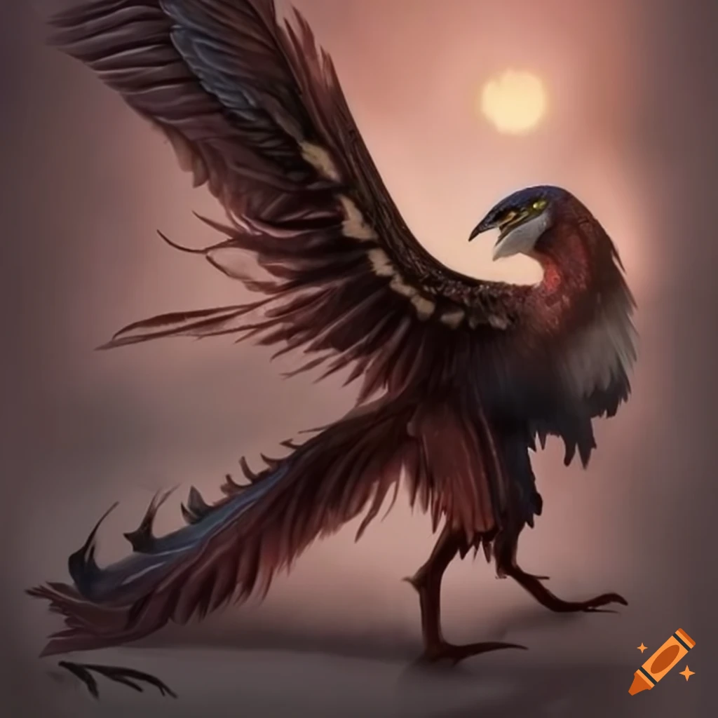 Feathered fantasy creature with sharp claws on Craiyon