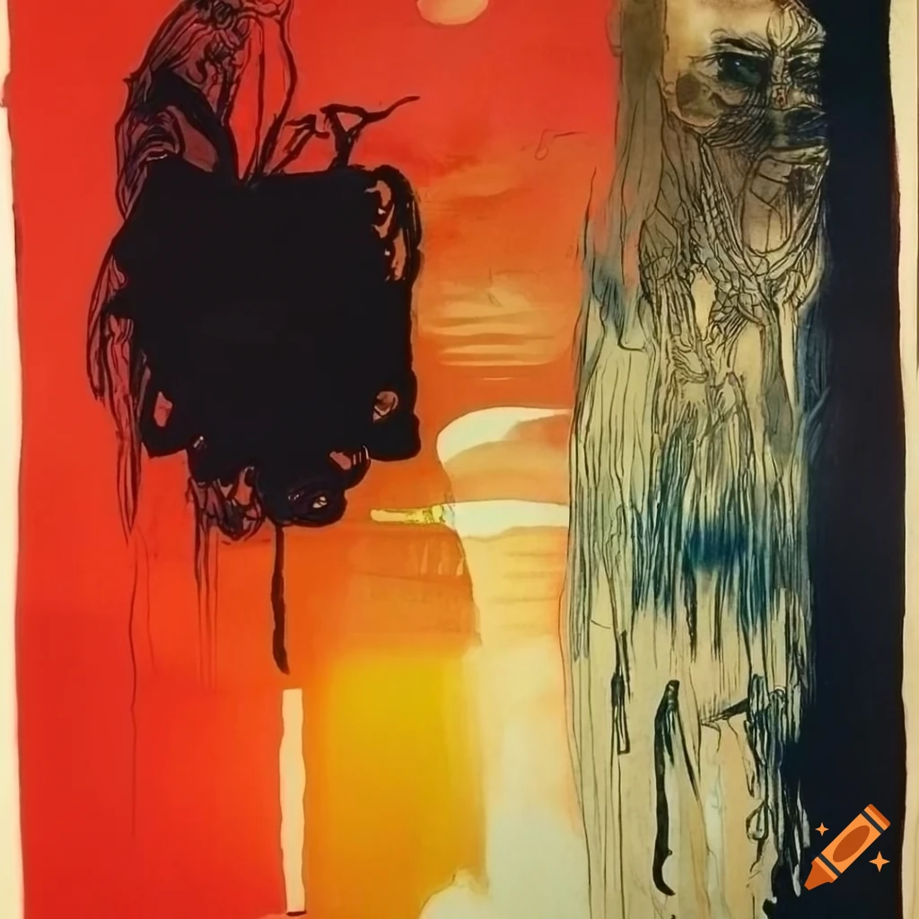 Eurythmist dressed in red veil, a drawing by rudolf steiner on Craiyon