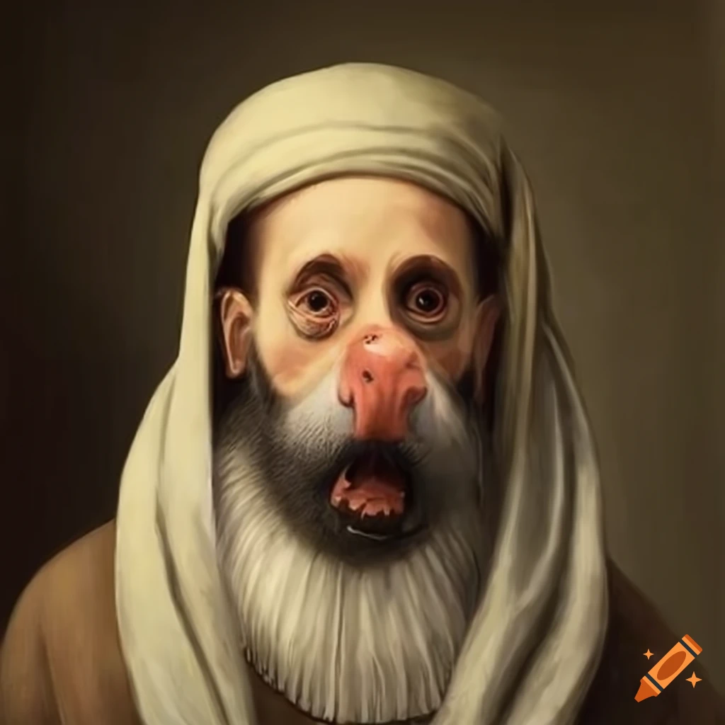Satirical rendition of prophet mohammed wearing a pig's nose on Craiyon