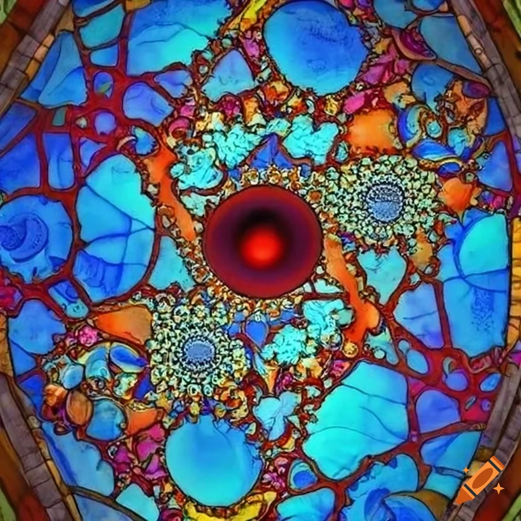 Abstract stained glass artwork in Max Ernst style on Craiyon