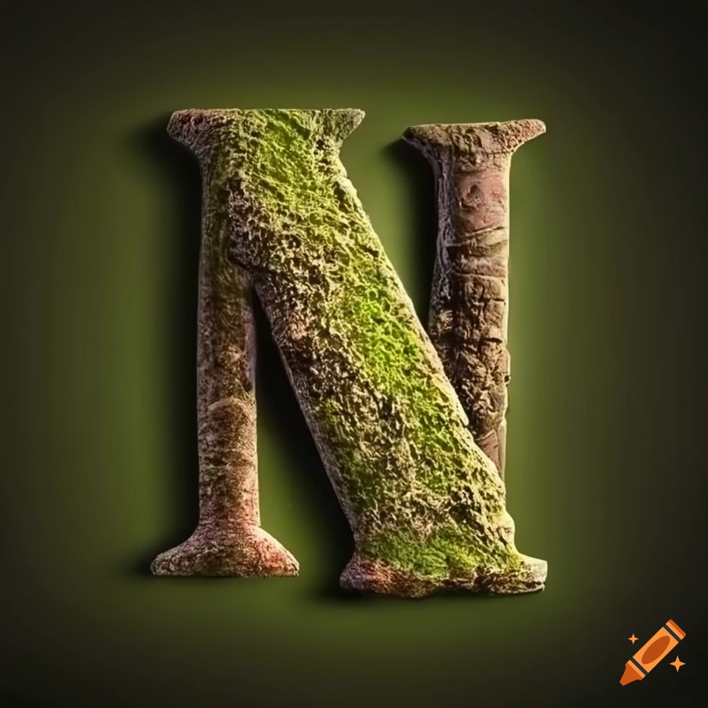 Moss-covered ancient x-shaped stone letter on white background on Craiyon