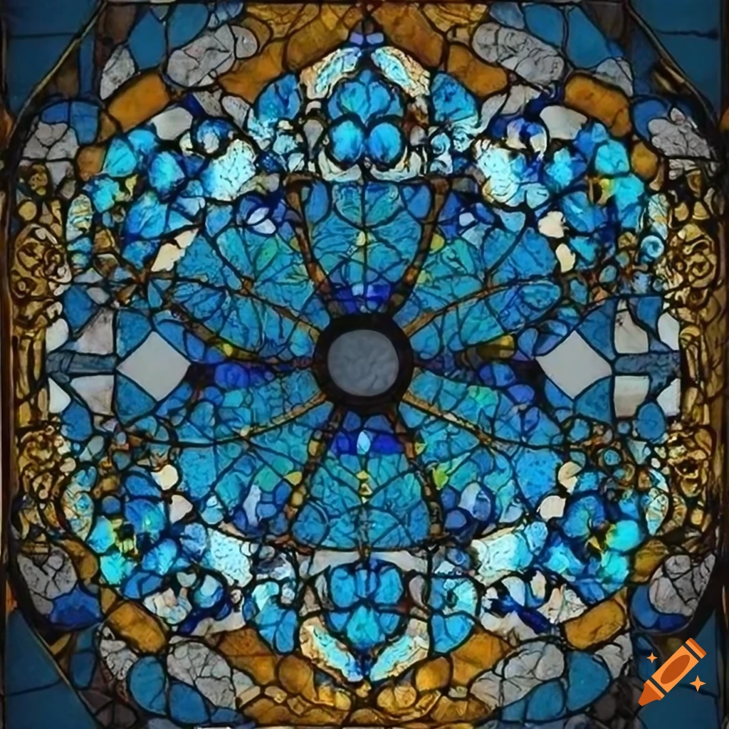 Elaborate stained glass window with repeated apple logos on Craiyon