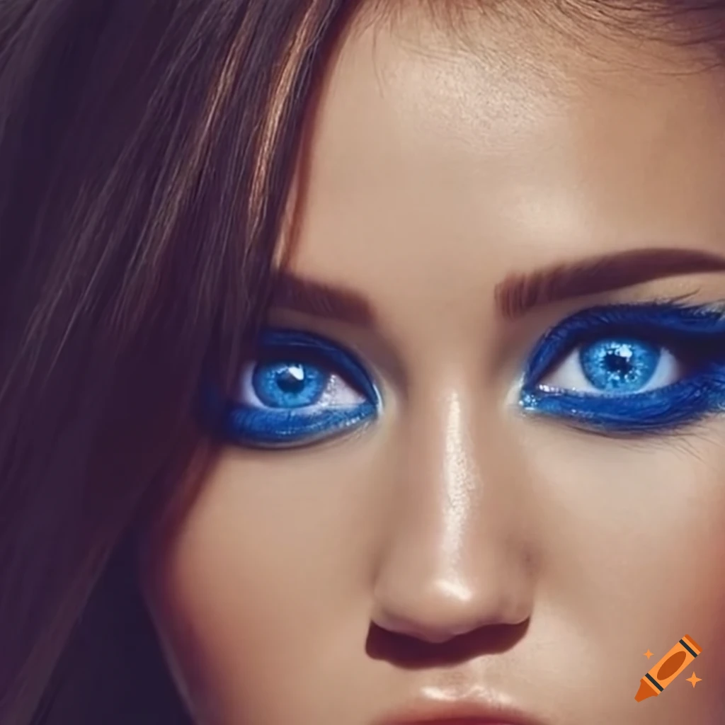 Portrait of a beautiful woman with tan skin and blue catlike eyes on Craiyon