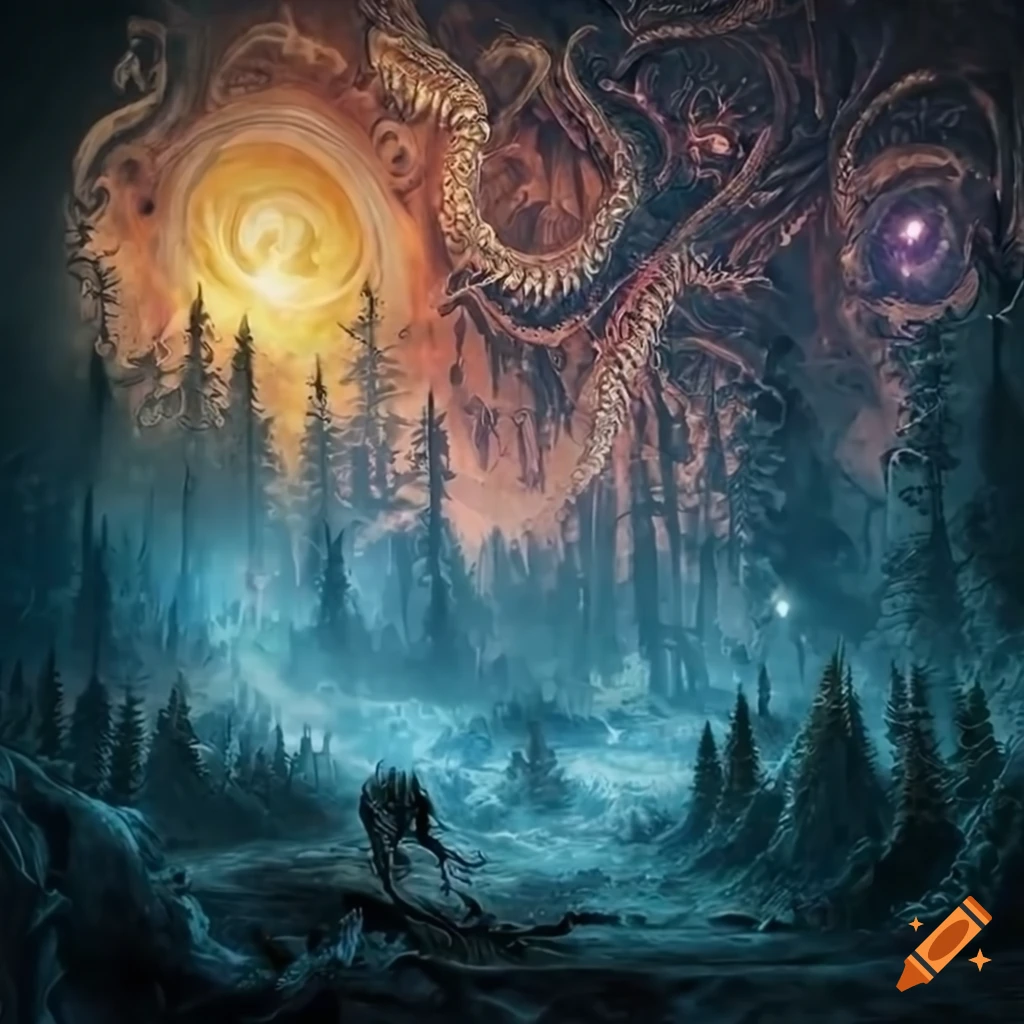 Mural of Elden Ring's cosmic world with lovecraftian undertones on Craiyon