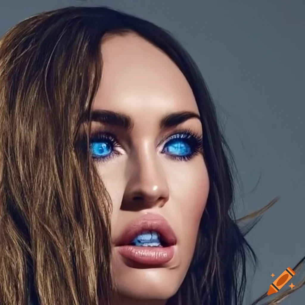 Portrait of megan fox miley cyrus with blue catlike eyes