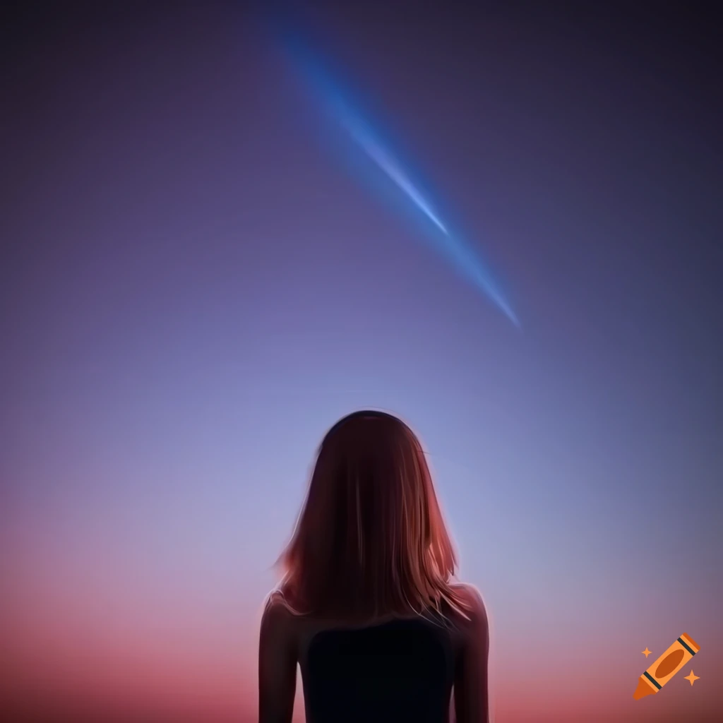 Digital portrait of a woman with a comet in the sky on Craiyon
