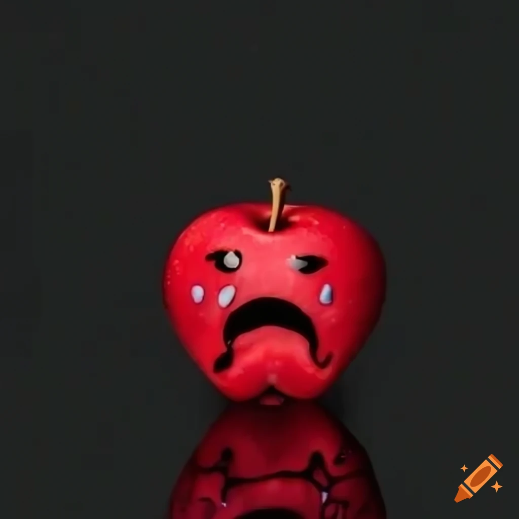 Crying cartoon apple on black background on Craiyon