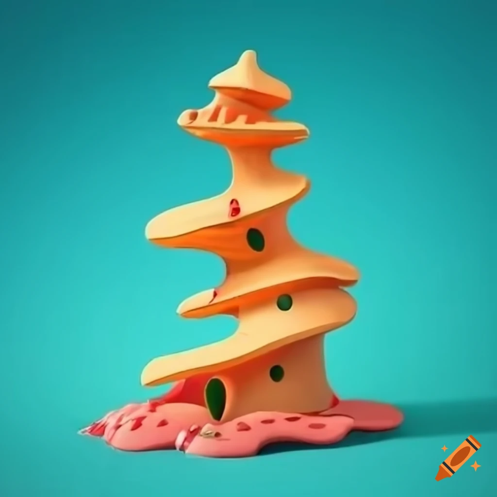 Cartoon illustration of a shell skyscraper on Craiyon