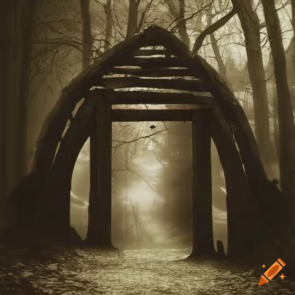 Sepia-toned image of a forest gate