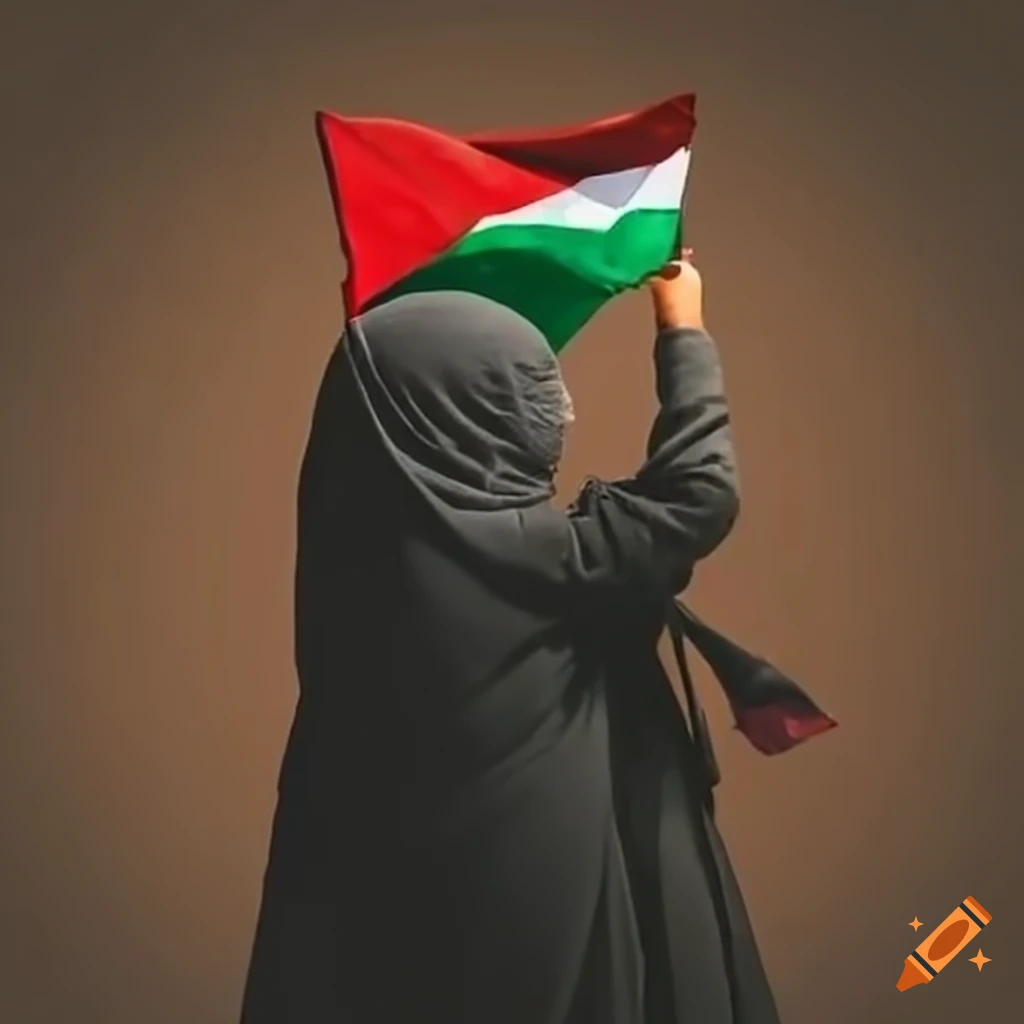 Image Of A Child With Hijab Carrying The Palestinian Flag During War On