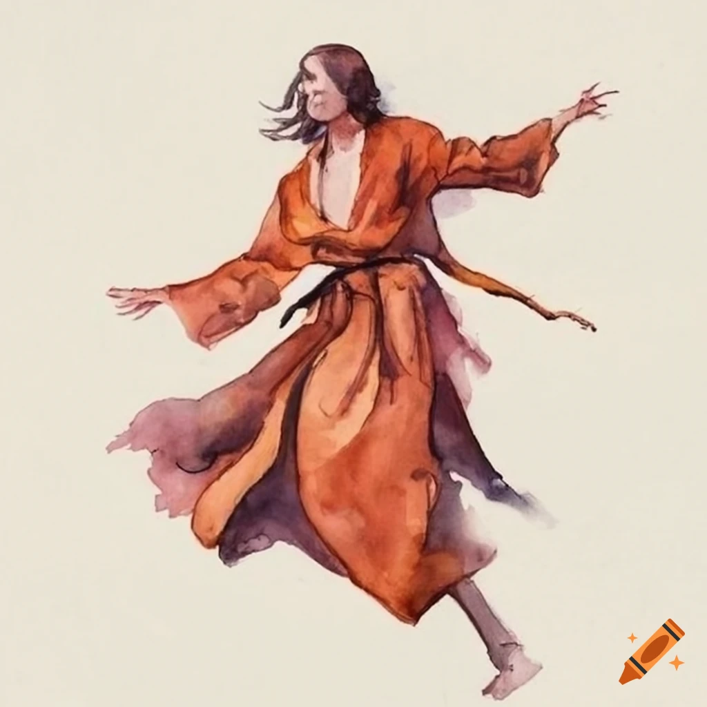 Watercolor painting of people chasing a man in robes on Craiyon