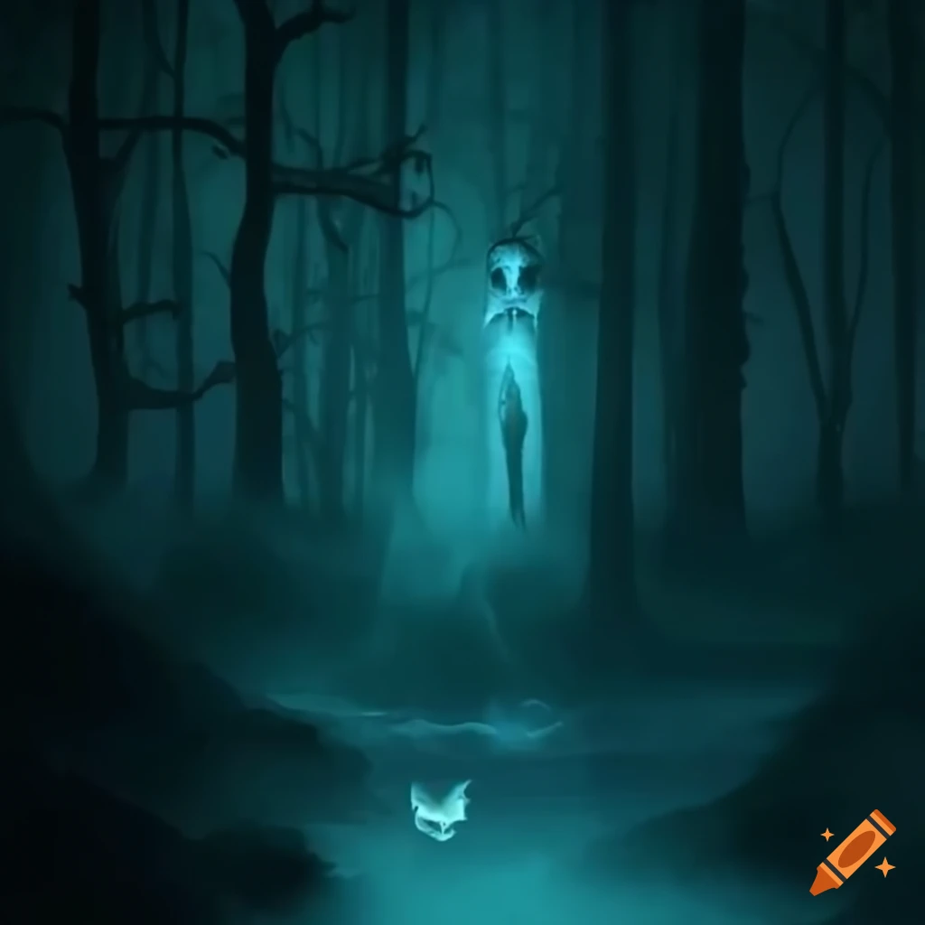 Ghostly figure in a dark forest