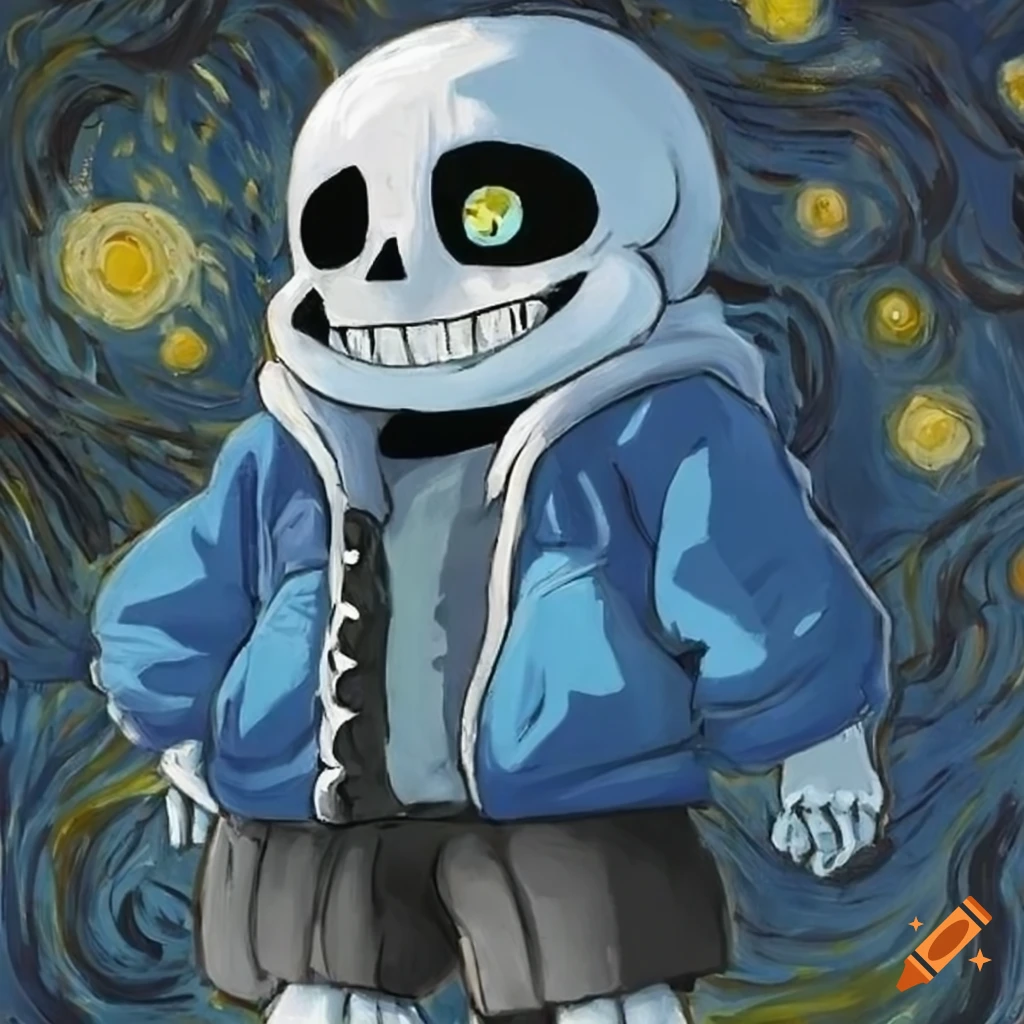 Painting of sans from undertale in van gogh style on Craiyon