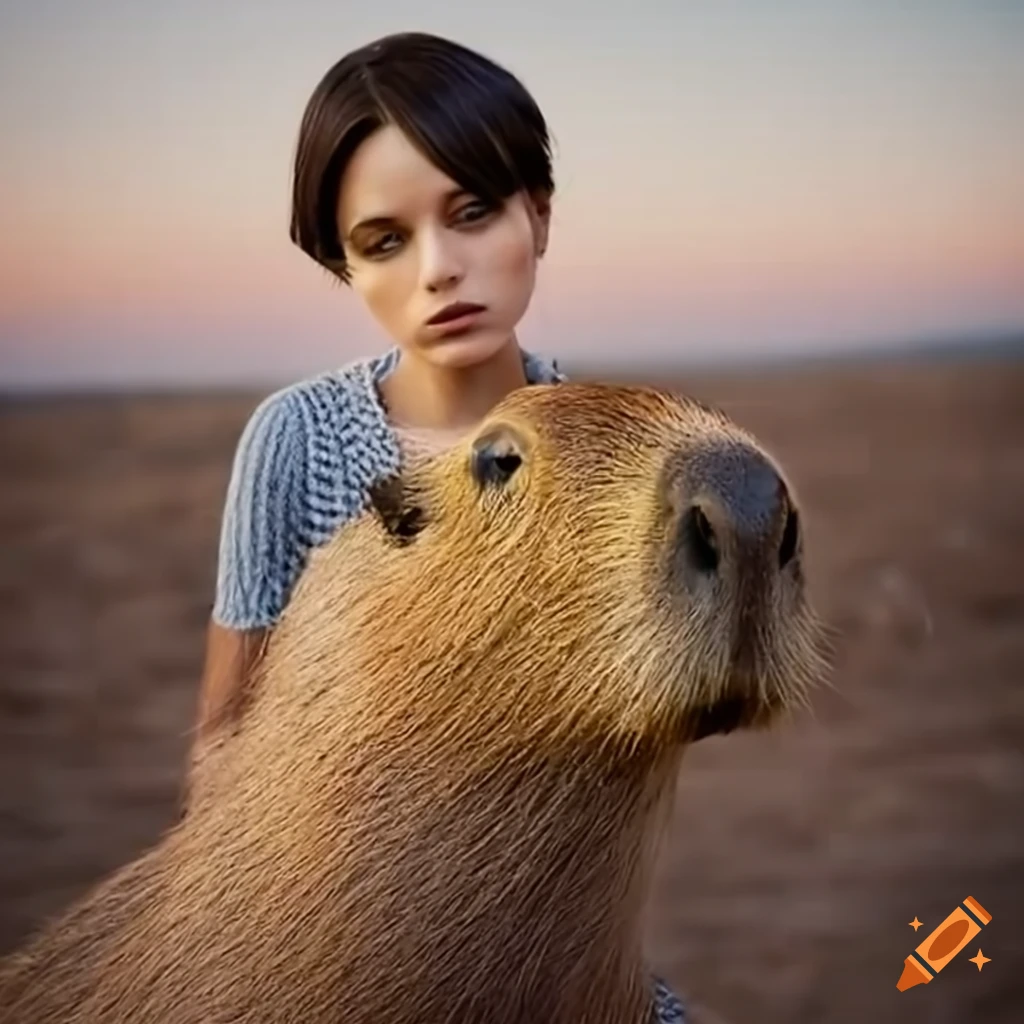 Woman riding a capybara