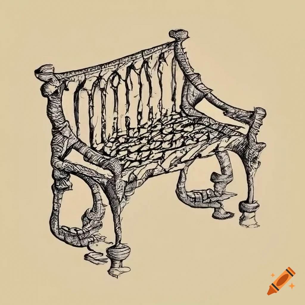 Detailed sketch of a bench under a city light on Craiyon