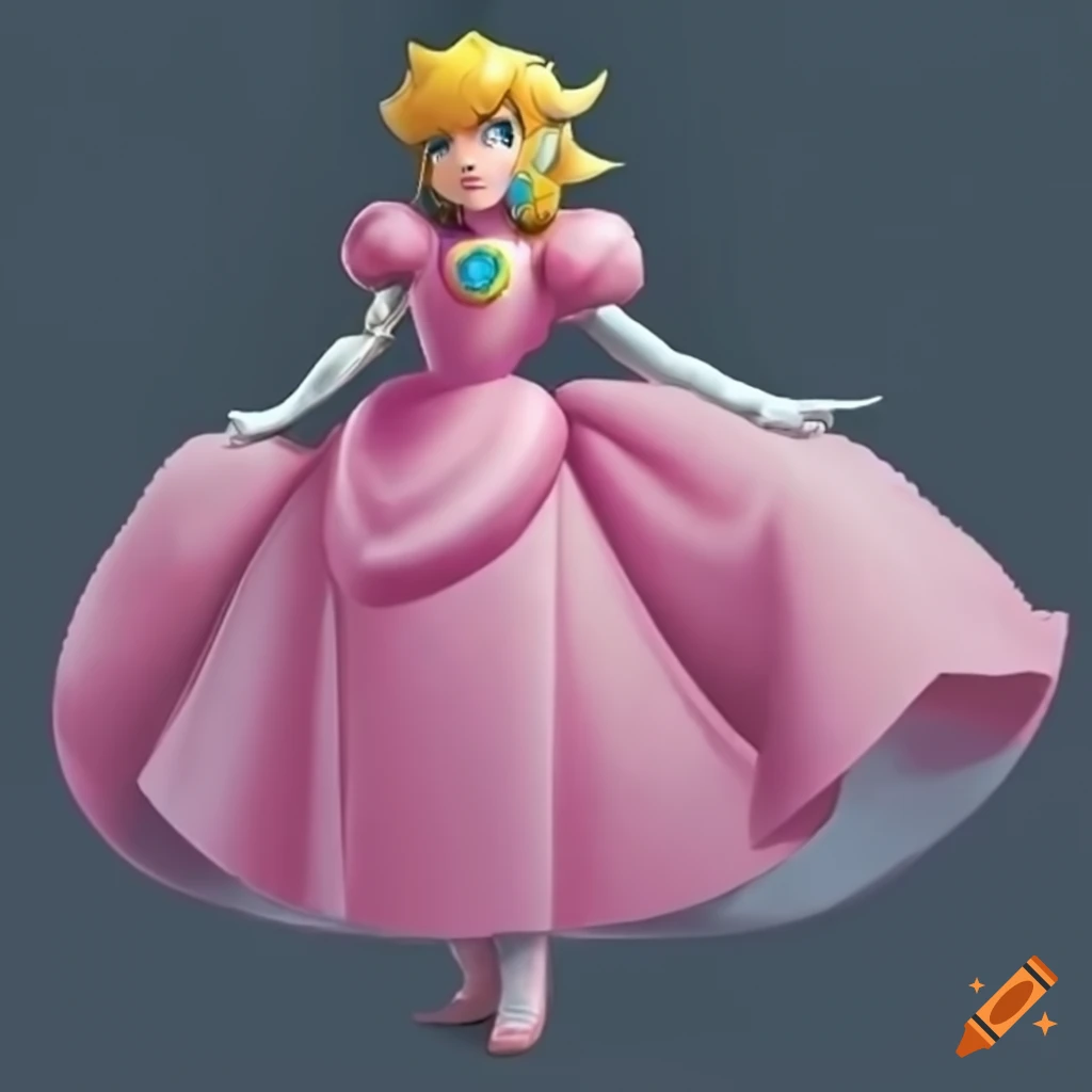Link wearing princess peach's pink ballgown and corset on Craiyon