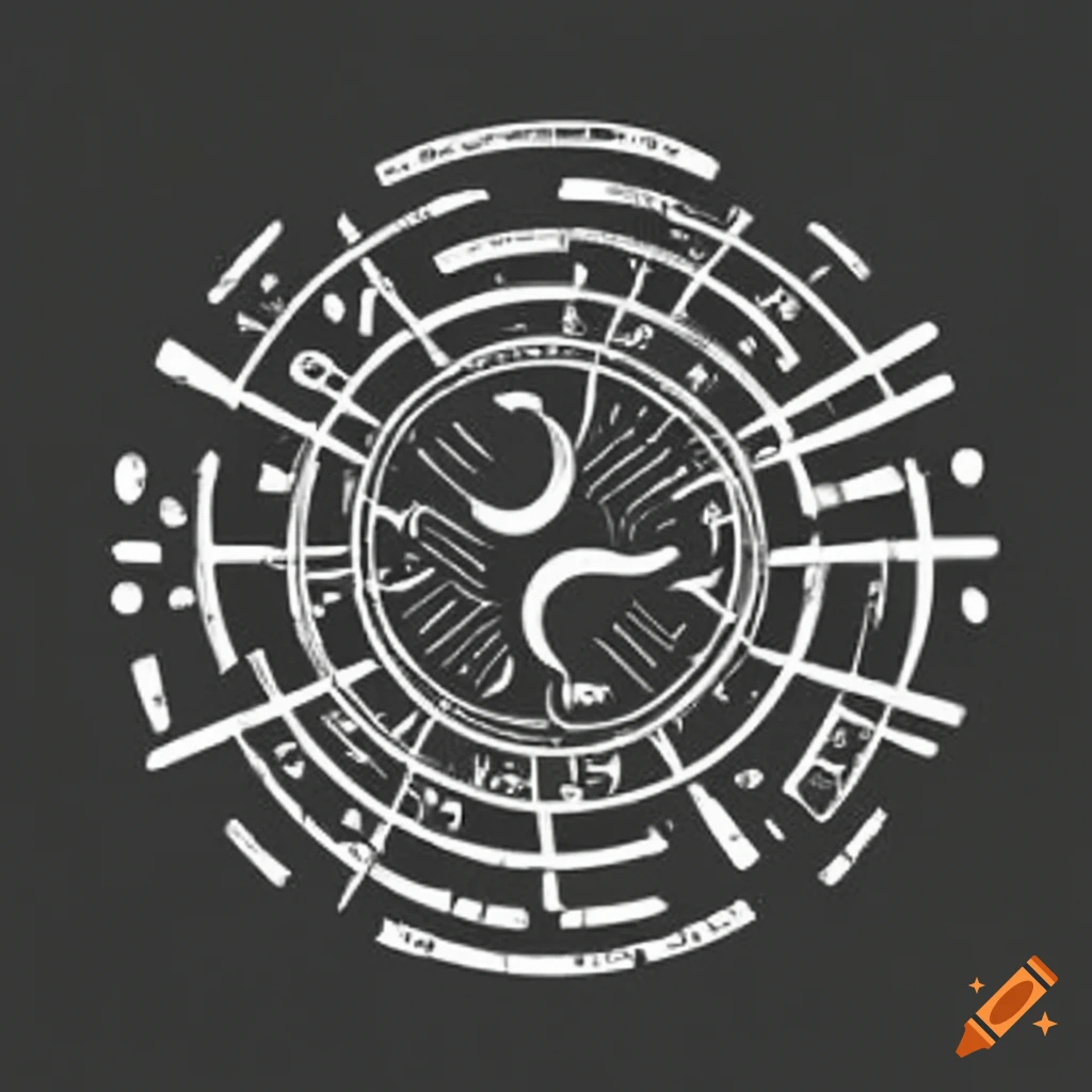 Carl gustav jung's black and white circular schema with symbols on Craiyon