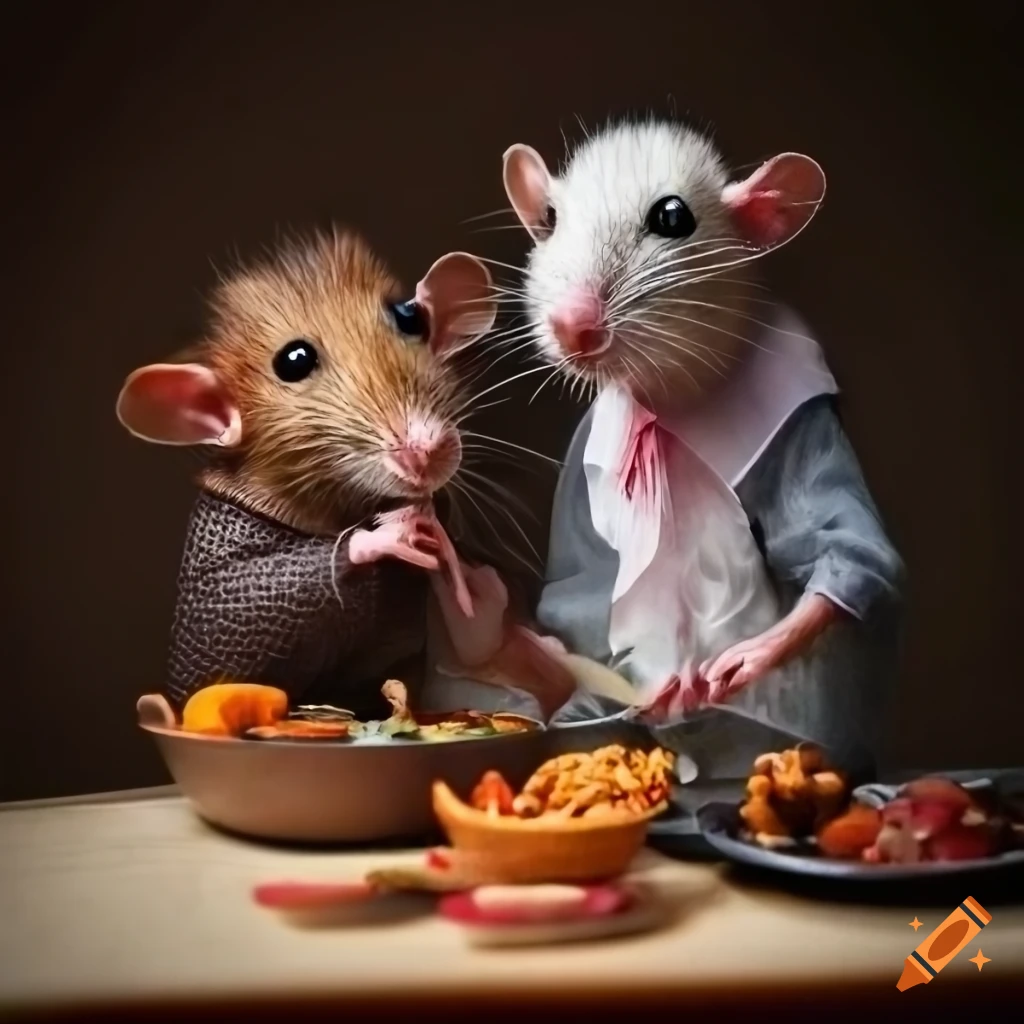 Image of two dressed rats at a buffet on Craiyon