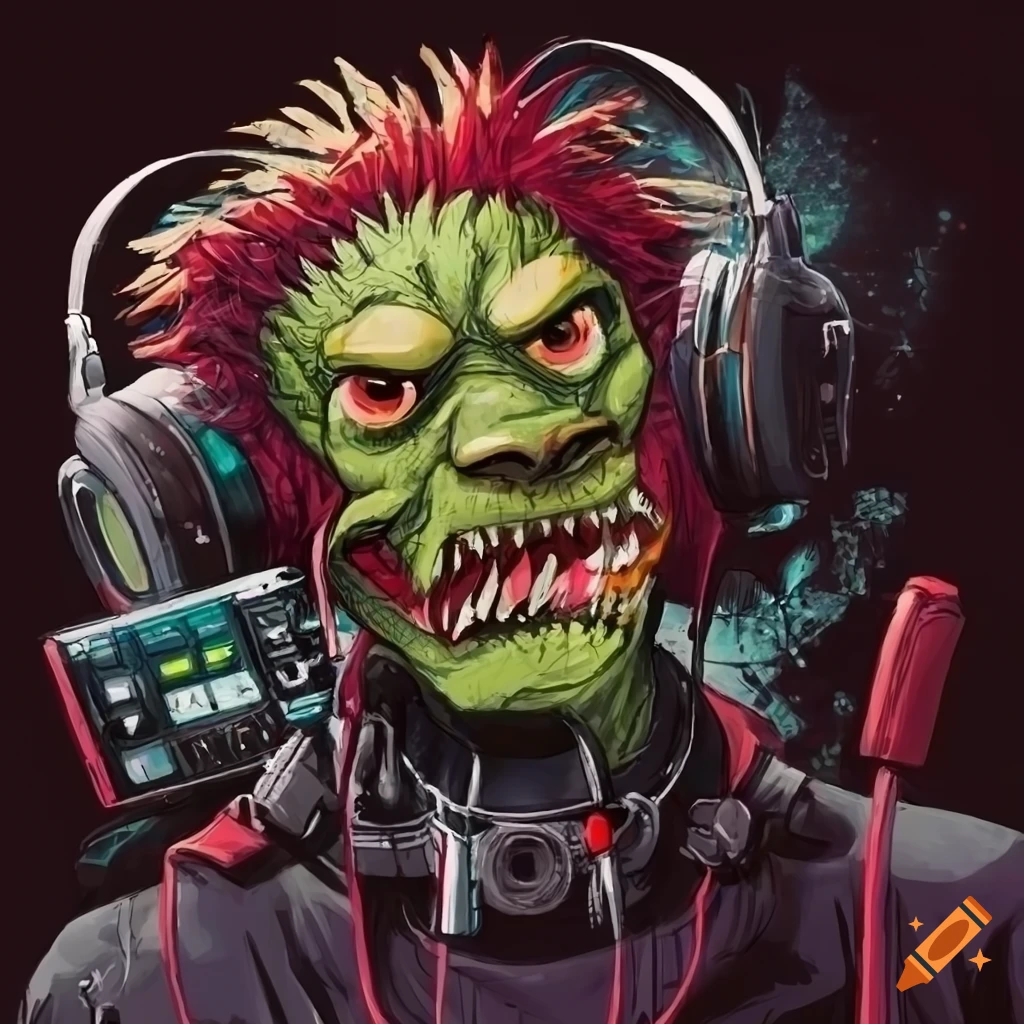 Artistic depiction of a lizard dj in headphones on Craiyon