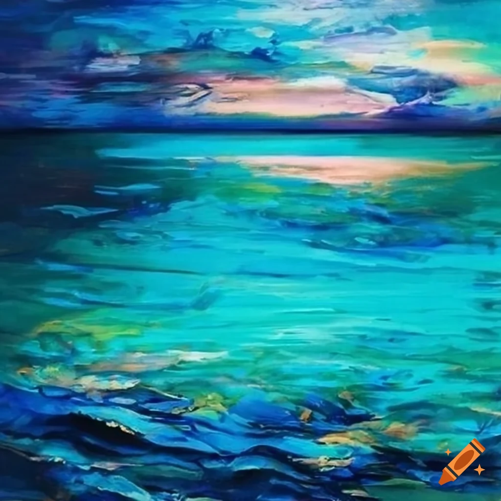 Acrylic painting of a turbulent blue sea