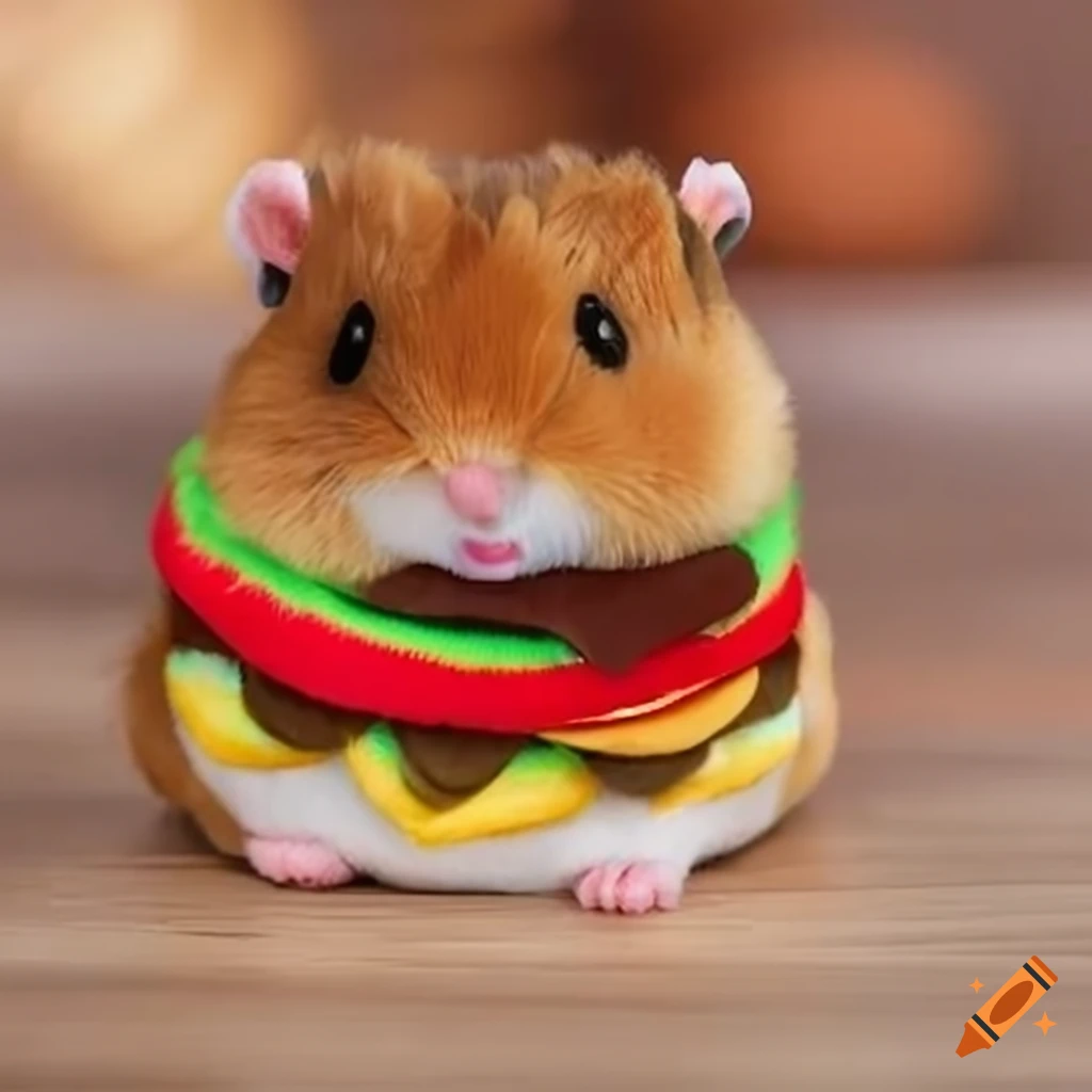 Plush toy of a hamster with hamburger design on Craiyon
