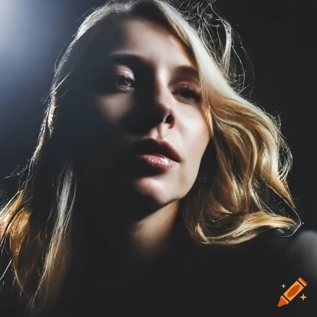 Close-up portrait of a young woman with a hungry expression on Craiyon