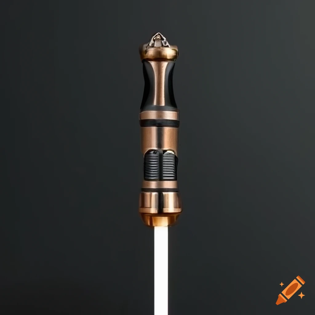 Detailed gunmetal-black lightsaber hilt with bronze accents