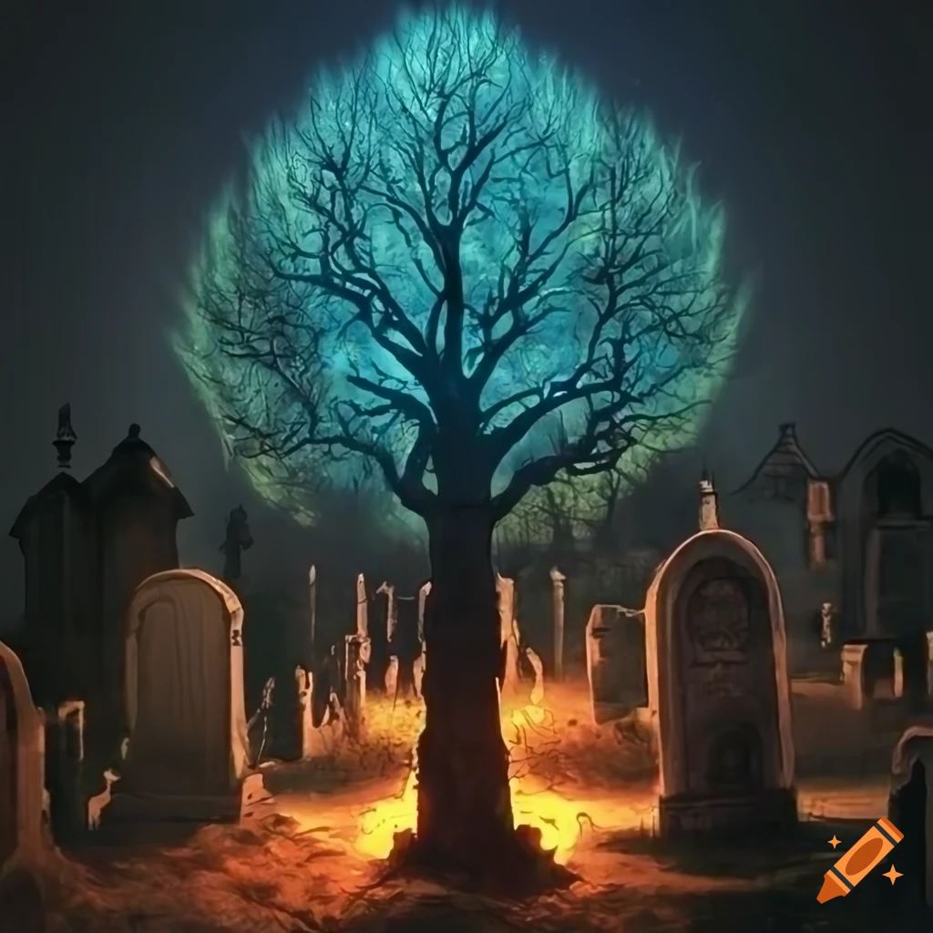 Wolf in a glowing graveyard